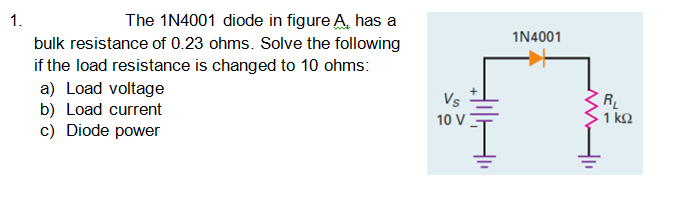 Solved 1. 1N4001 The 1N4001 diode in figure A. has a bulk | Chegg.com