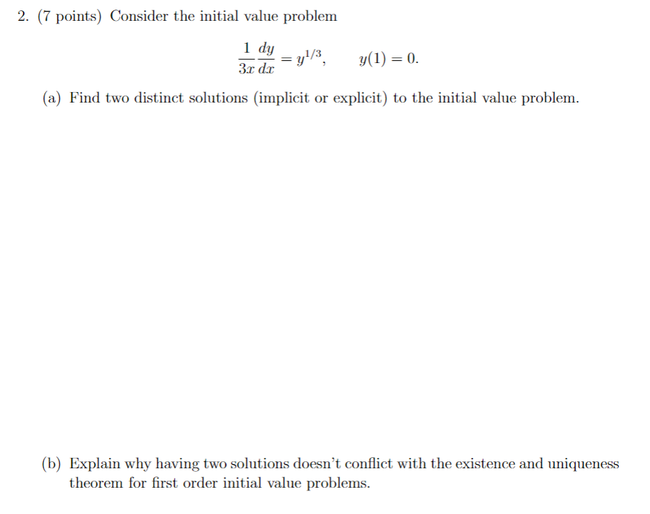 Solved 2. (7 points) Consider the initial value problem | Chegg.com