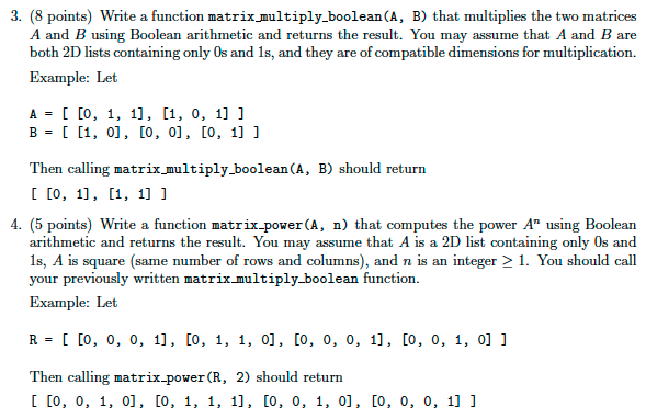 Solved 3. (8 points) Write a function matrix | Chegg.com
