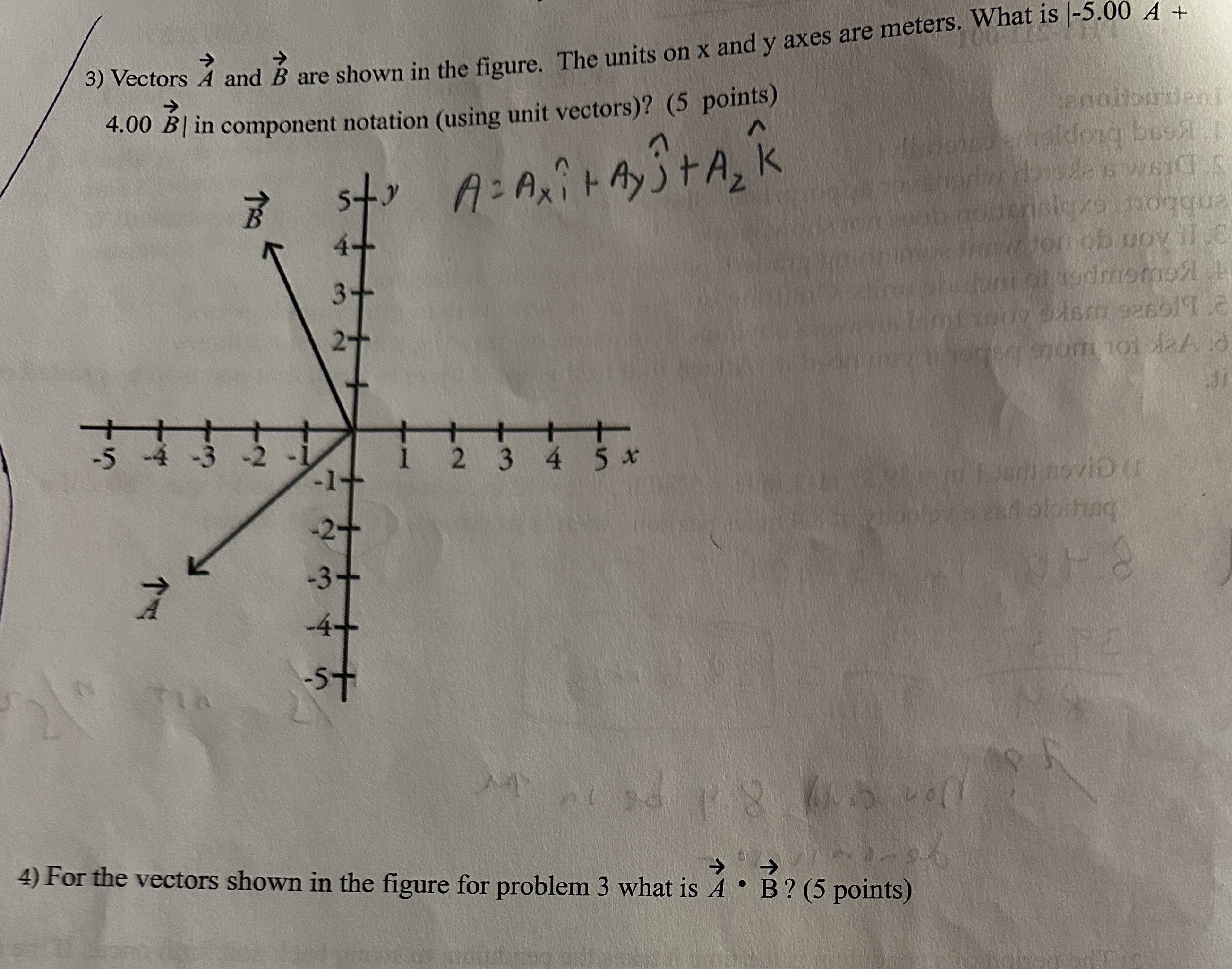 Solved 3) Vectors A and B are shown in the figure. The units | Chegg.com