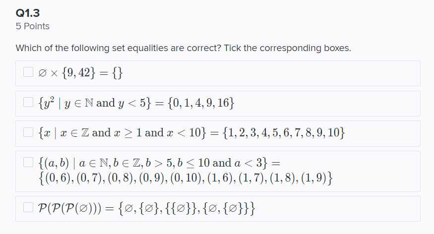 Solved 5 Points Which of the following set equalities are | Chegg.com