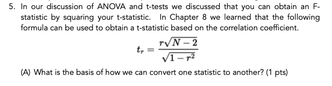Solved 5. In our discussion of ANOVA and t-tests we | Chegg.com