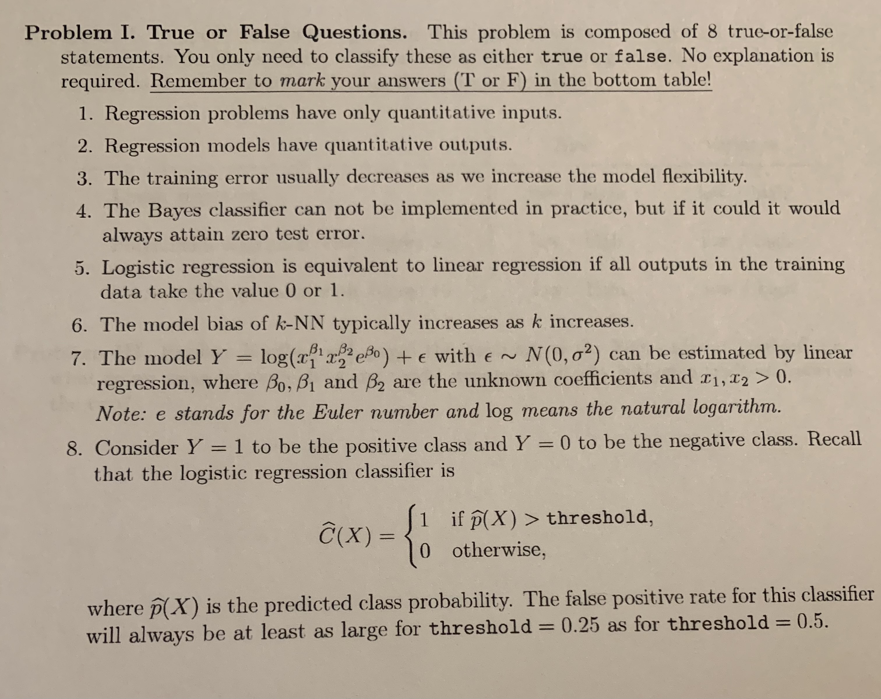 Solved Problem I. True or False Questions. This problem is | Chegg.com