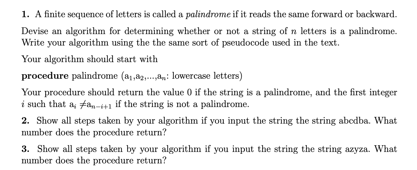 Solved 1. A finite sequence of letters is called a | Chegg.com