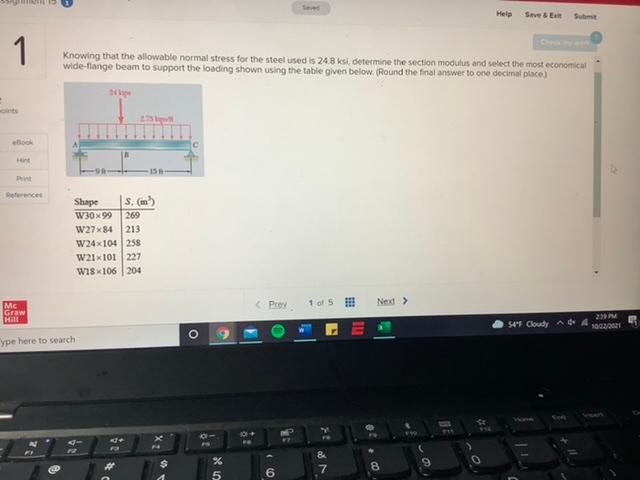 Solved Helo Save & Bar Sum 1 Knowing that the allowable | Chegg.com