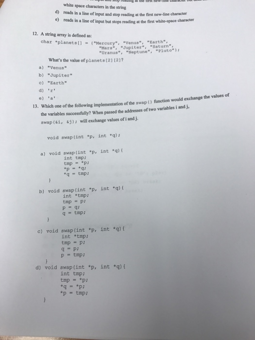 Solved A string array is defined as: char *planets[] = | Chegg.com