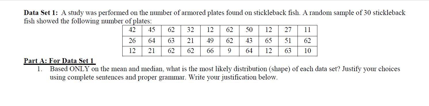 Solved Data Set 1: A study was performed on the number of | Chegg.com