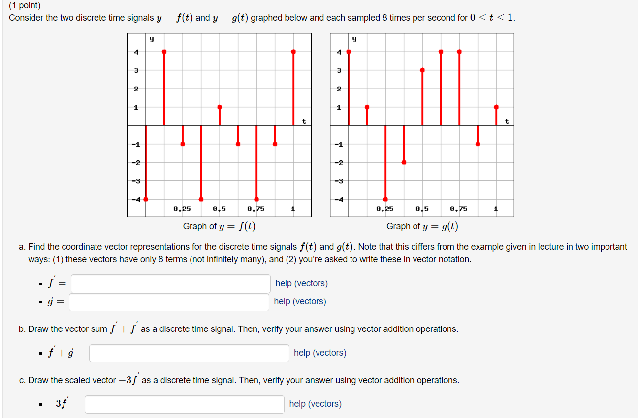 Solved (1 point) Consider the two discrete time signals y = | Chegg.com
