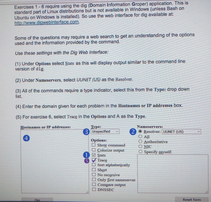 Solved Exercises 1-6 require using the dig (Domain | Chegg.com