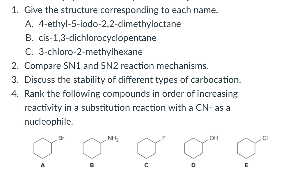 Solved 1 Give The Structure Corresponding To Each Name A