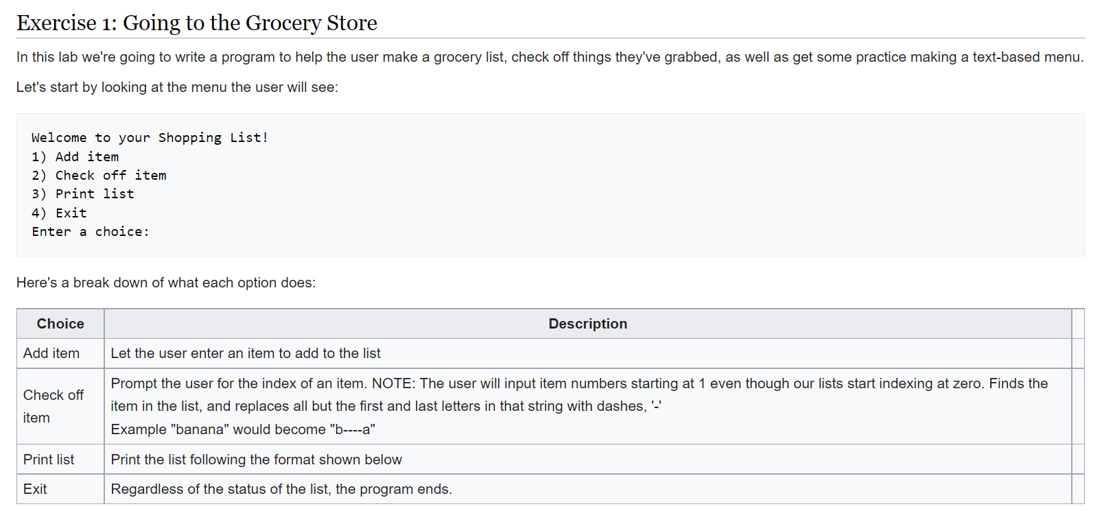 Solved Exercise 1: Going to the Grocery Store In this lab | Chegg.com