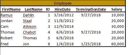 AAAA Employee FirstName LastName ID HireDate | Chegg.com