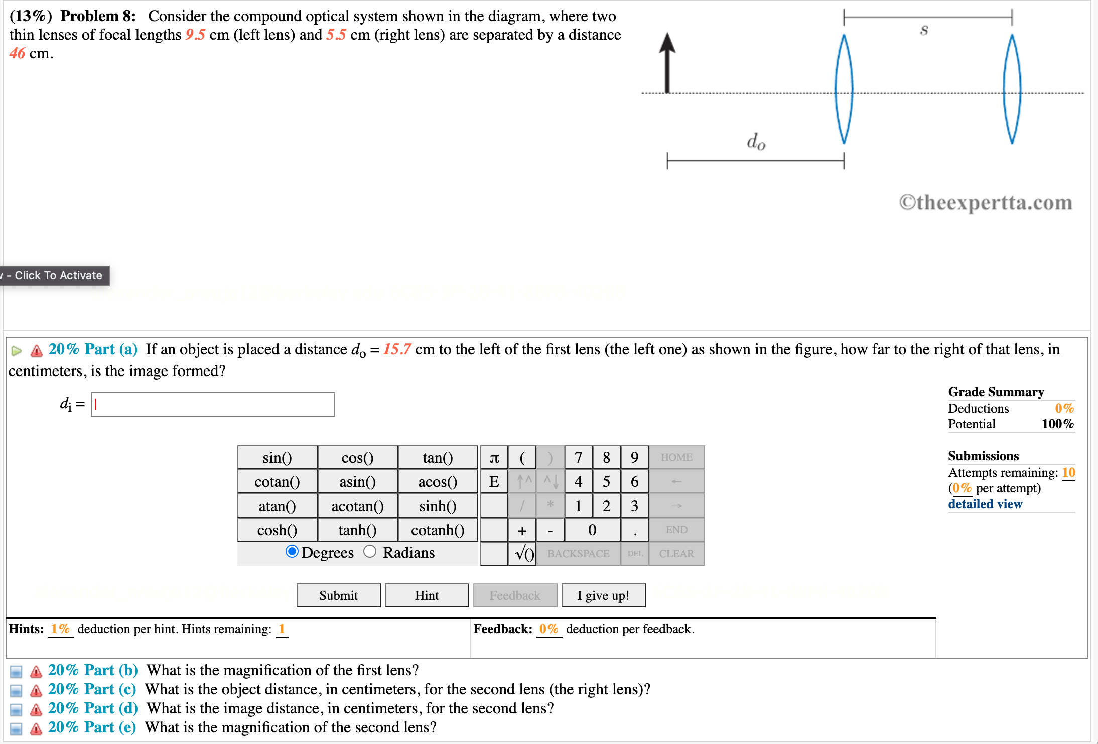 Solved (13\%) Problem 8: Consider the compound optical | Chegg.com Solved (13\%) Problem 8: Consider the compound optical | Chegg.com