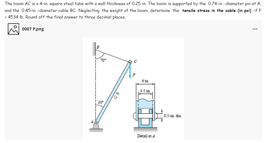 Solved The boom AC is a 4-in. square steel tube with a wall | Chegg.com