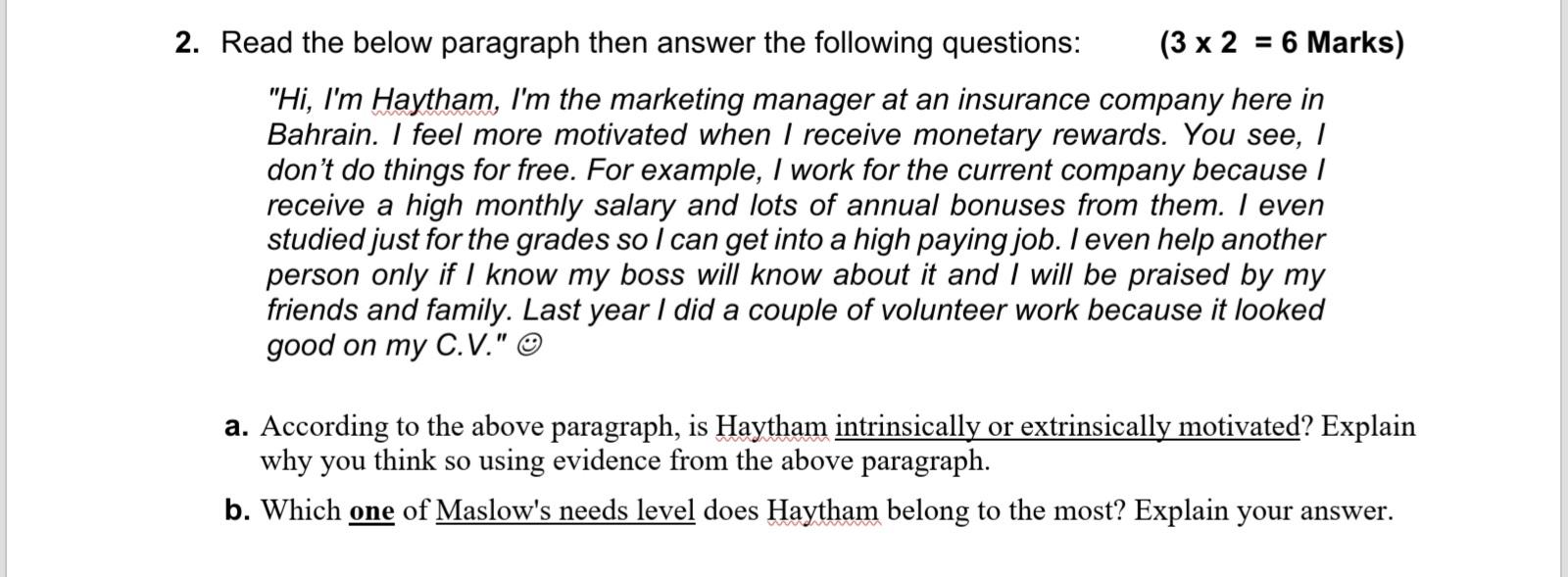 Solved 2. Read the below paragraph then answer the following | Chegg.com