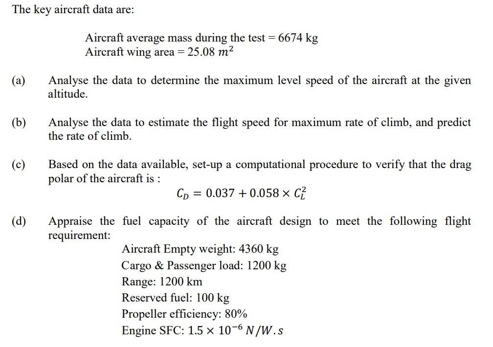 A low level cruise flight performance of a test | Chegg.com