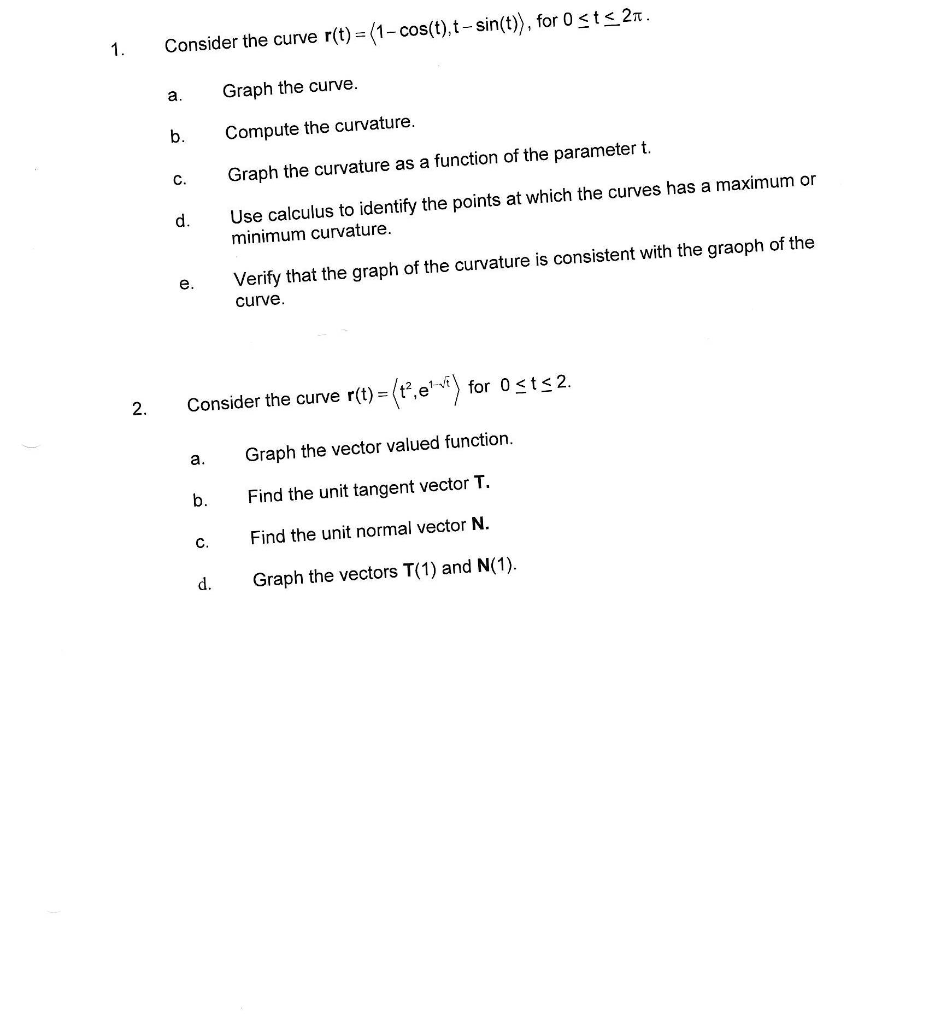 Solved Consider the curve r(t) = (1-cos(t), t-sin(t), for 0 | Chegg.com