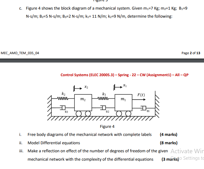 Solved C. Figure 4 shows the block diagram of a mechanical | Chegg.com