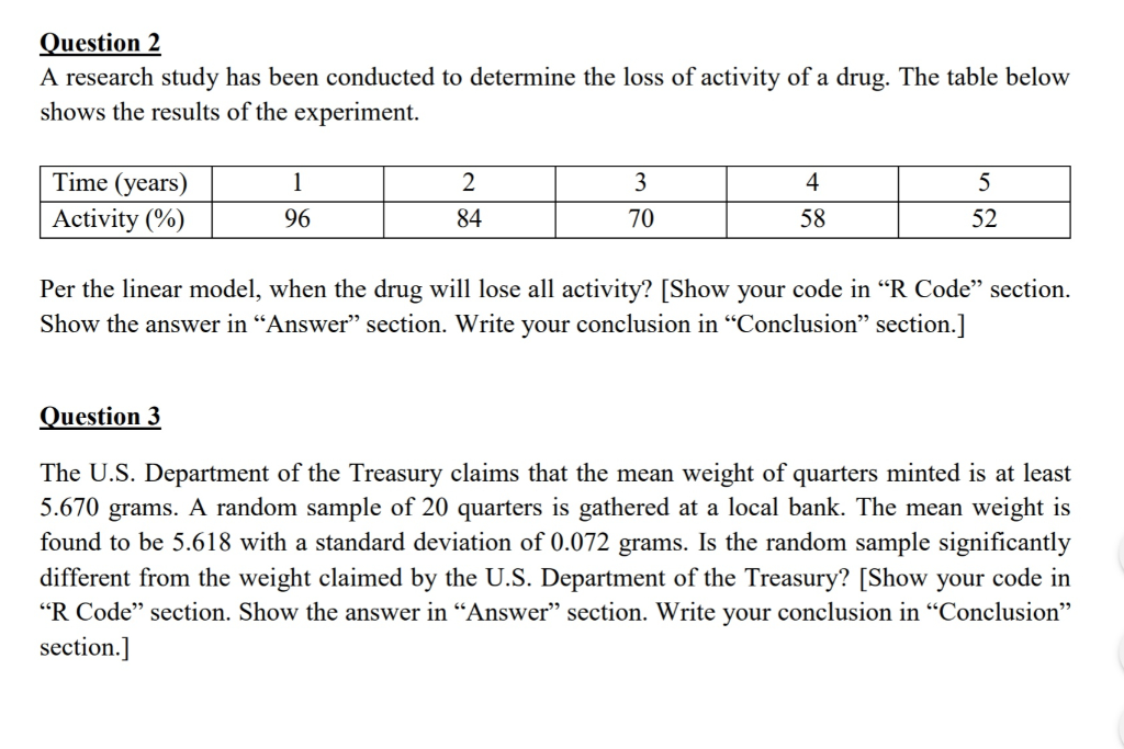 Solved Question 2 and 3 please! Using R, the statistics | Chegg.com