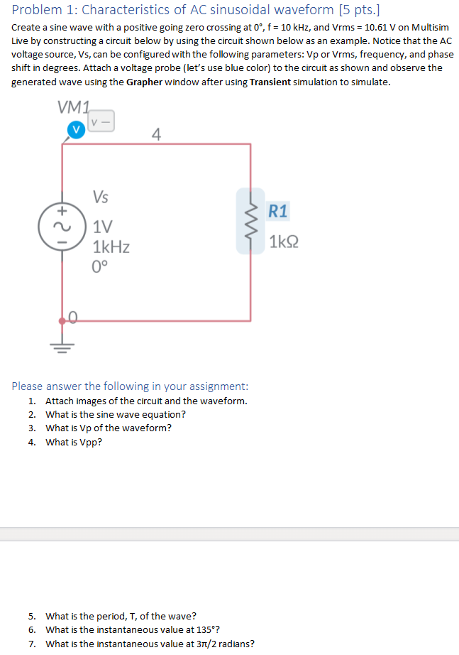 Problem 1: Characteristics of AC sinusoidal waveform | Chegg.com