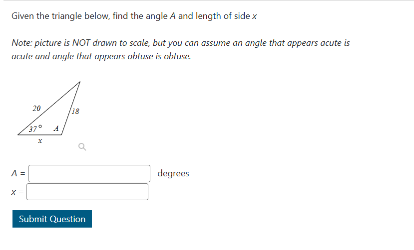 Solved Given the triangle below, find the angle \( ﻿A \) | Chegg.com