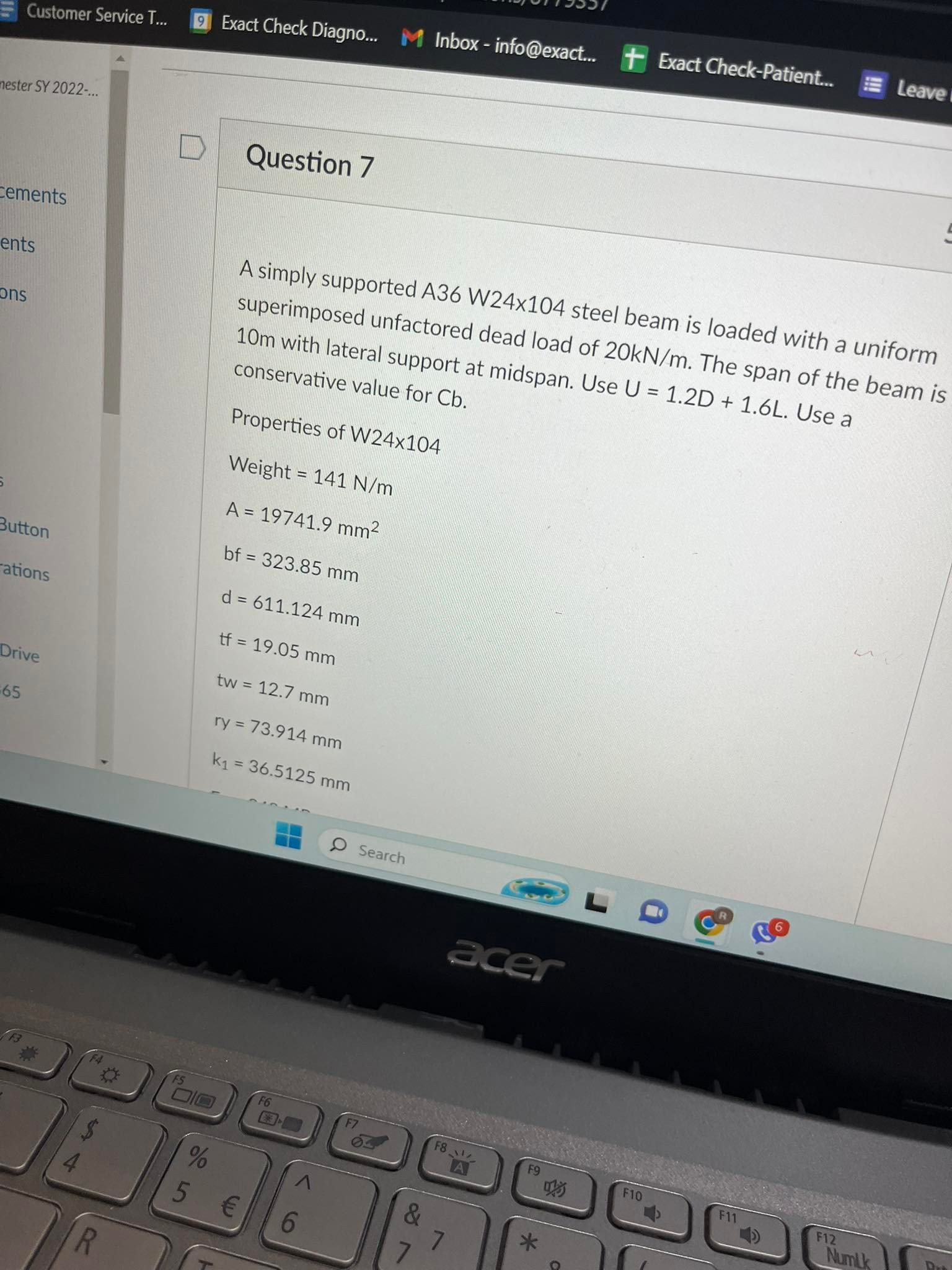 Solved superimposed unfactored dead load of 20kN/m. The span | Chegg.com