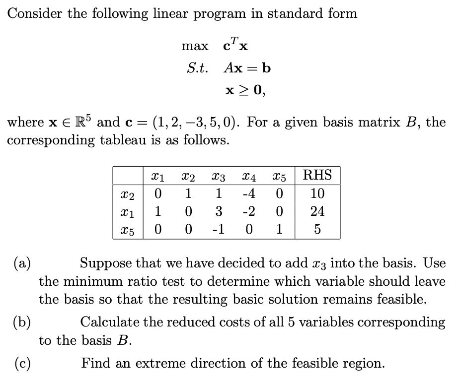 Solved Consider The Following Linear Program In Standard 