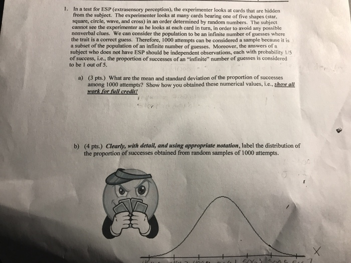 Solved In a test for ESP (extrasensory perception), the | Chegg.com