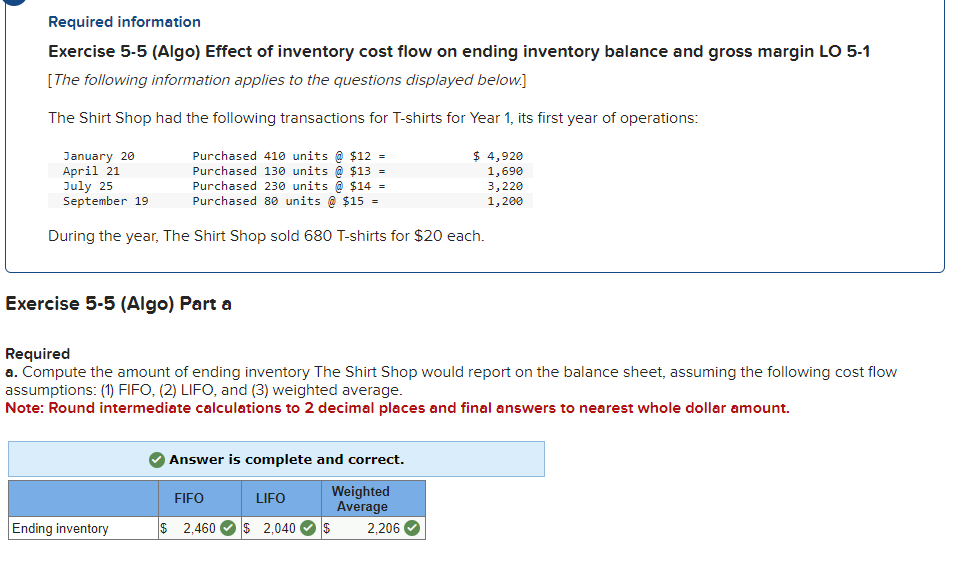 Required information Exercise 5-5 (Algo) Effect of | Chegg.com