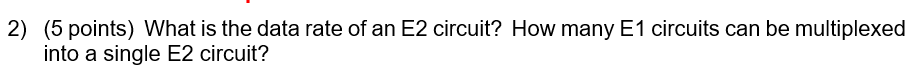 Solved 2) (5 points) What is the data rate of an E2 circuit? | Chegg.com