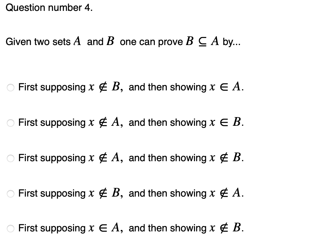 Solved Question number 4. Given two sets A and B one can | Chegg.com