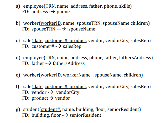 Solved Database design Instructions: Indicate which normal | Chegg.com