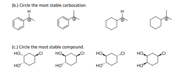 Solved (b.) Circle the most stable carbocation. H go (c.) | Chegg.com