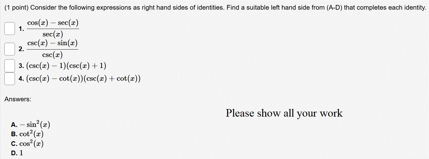 Solved (1 point) Consider the following expressions as right | Chegg.com