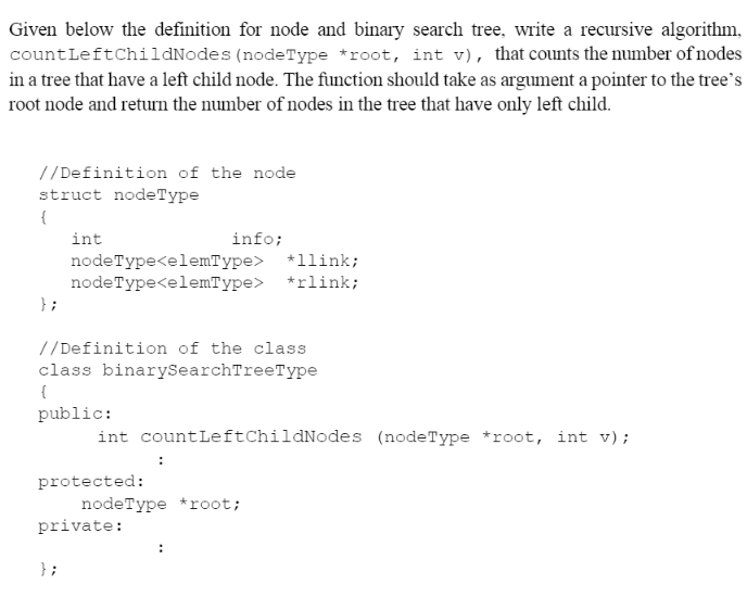 Solved Given below the definition for node and binary search | Chegg.com