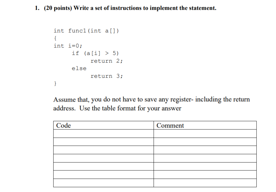Solved 1. (20 points) Write a set of instructions to | Chegg.com
