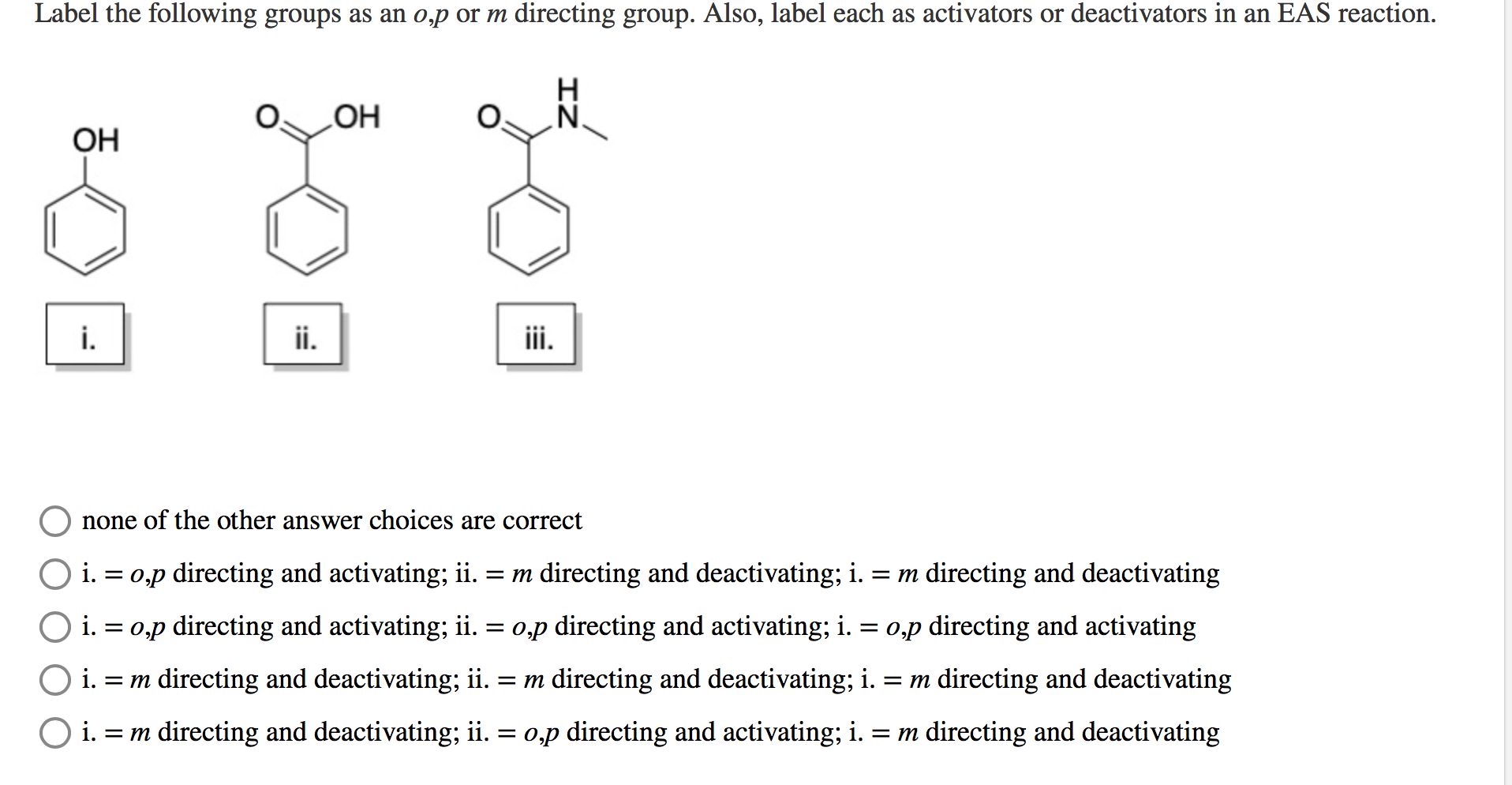 Solved Label the following groups as an o,p or m directing | Chegg.com