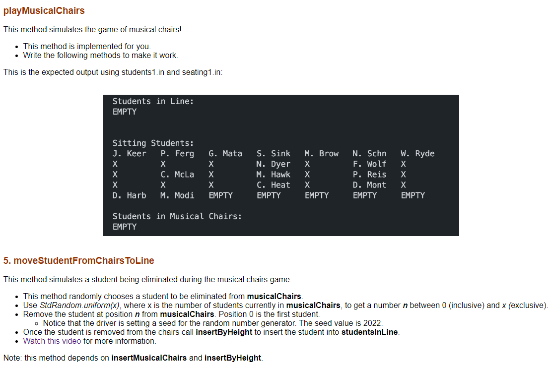 Solved I need help with the moveStudentsFromChairToLine() | Chegg.com