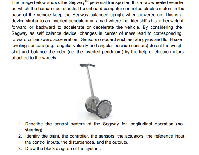 Solved The image below shows the Segway personal | Chegg.com