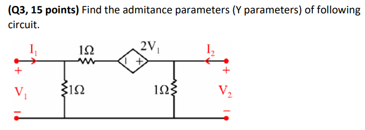 Solved (Q3, 15 points) Find the admitance parameters (Y | Chegg.com