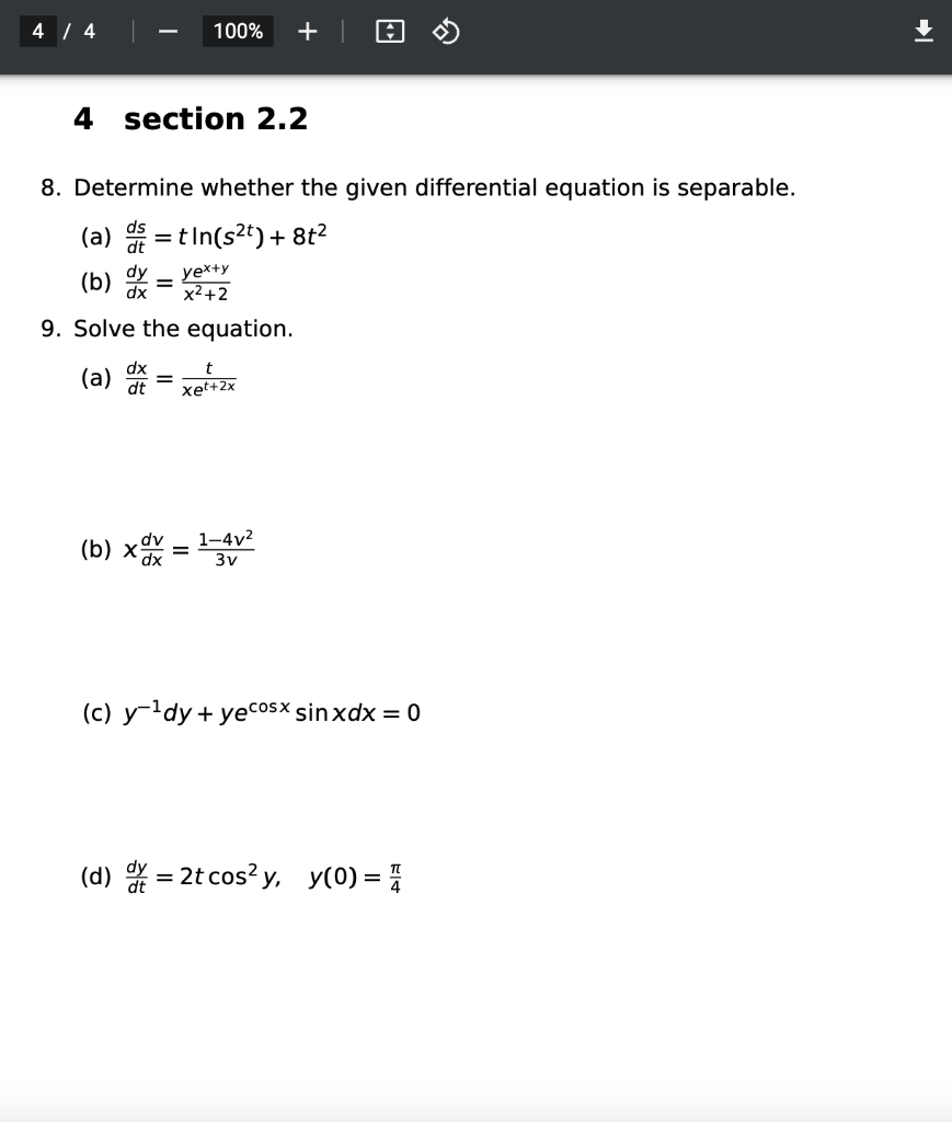 Solved 8. Determine whether the given differential equation | Chegg.com