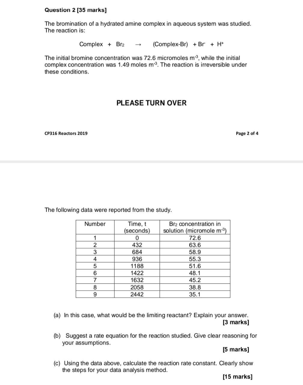 Solved Question 2 [35 marks] The bromination of a hydrated | Chegg.com