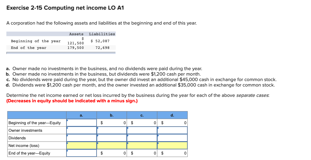 Solved Exercise 2-15 Computing net income LO A1 A | Chegg.com
