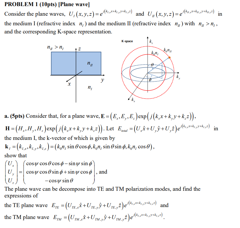 Solved in PROBLEM 1 (10pts) (Plane wave) Consider the plane | Chegg.com