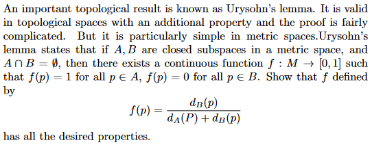 Solved An important topological result is known as Urysohn's | Chegg.com