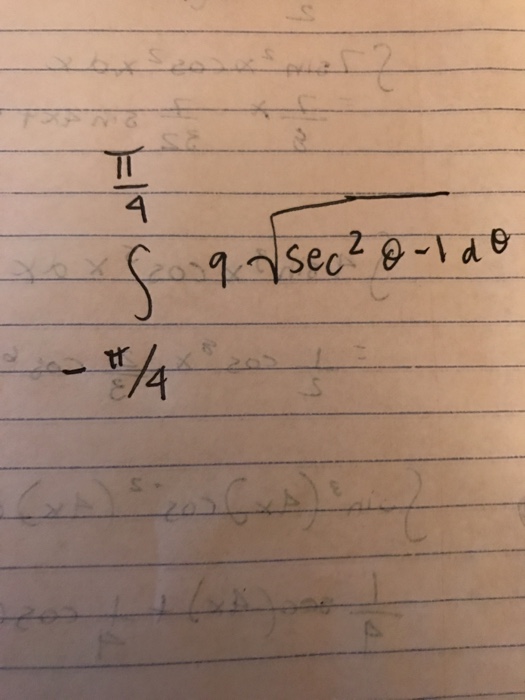Solved Integral^pi/4 _-pi/4 9 squareroot sec^2 theta - id | Chegg.com