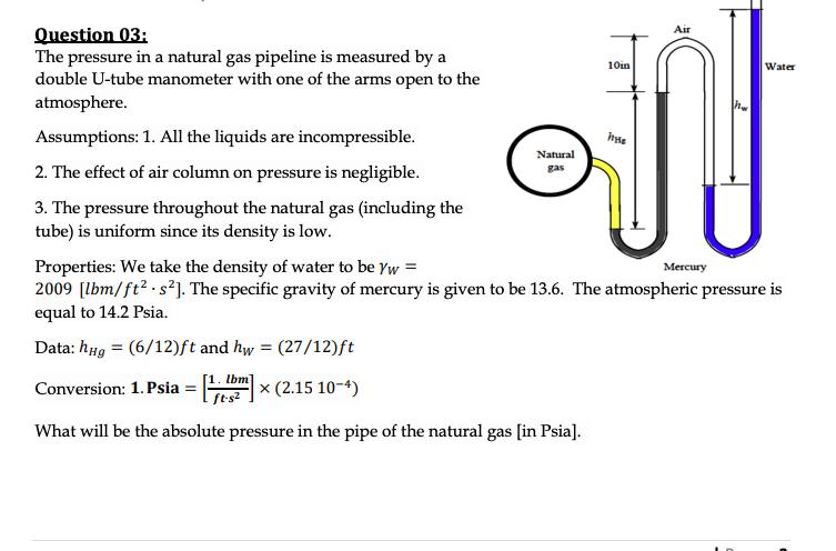 Solved Question 03: The pressure in a natural gas pipeline | Chegg.com