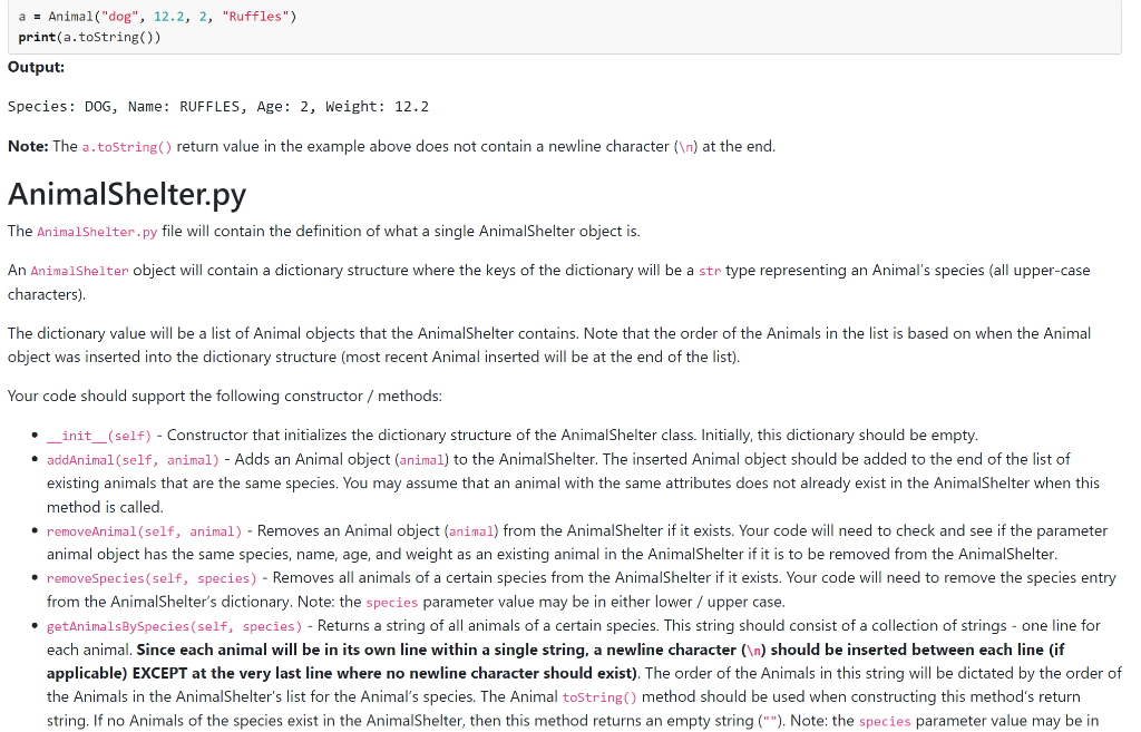 Solved You will need to create two files: - Animal. py - | Chegg.com