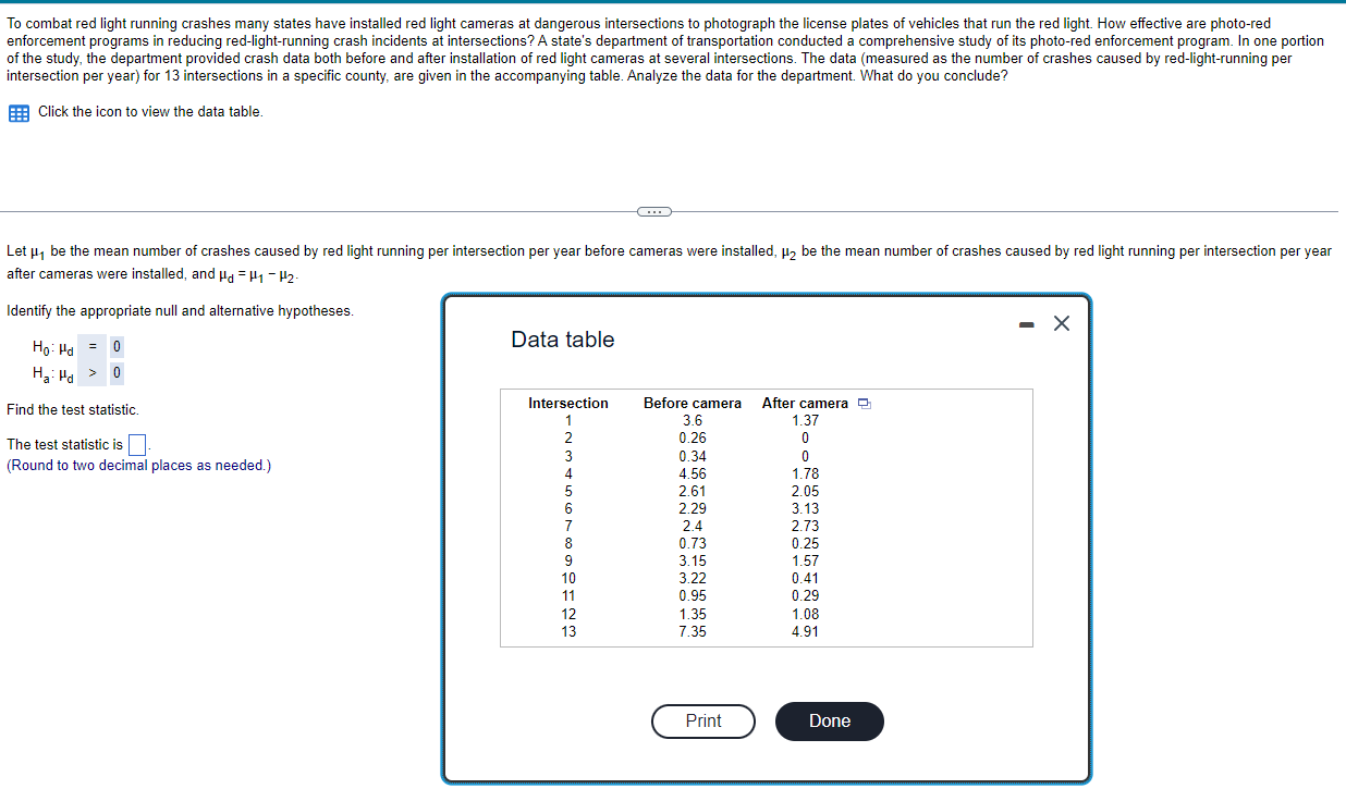 Solved intersection per year) for 13 intersections in a | Chegg.com