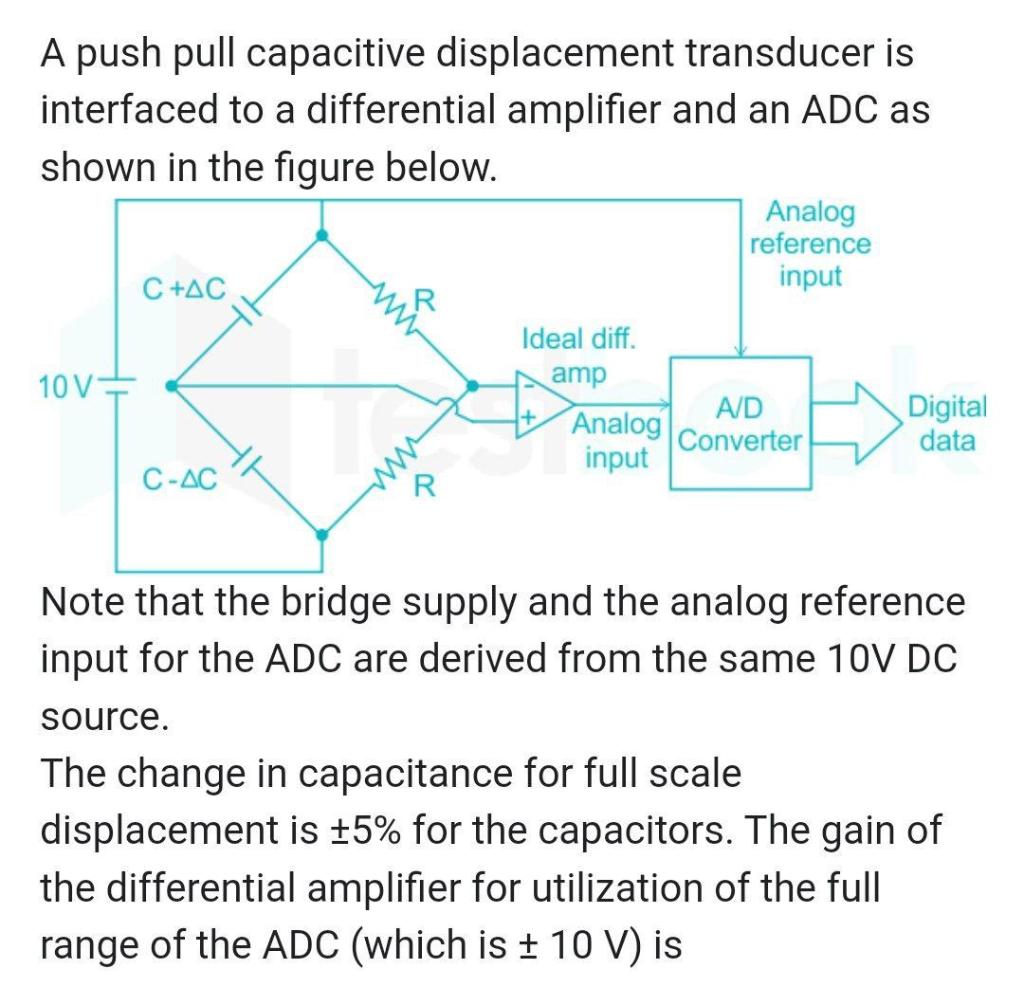 Solved A push pull capacitive displacement transducer is | Chegg.com